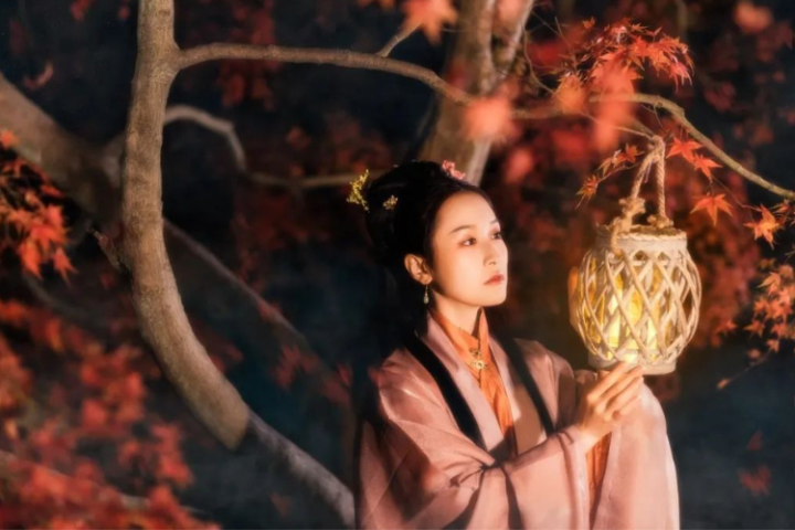 Hanfu Photography: Maple Forest Night Scene - Newhanfu
